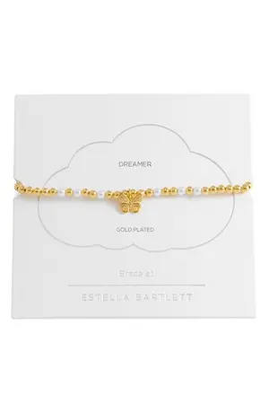 Estée Lauder Butterfly & Faux Pearl Stretch Bracelet - Gold