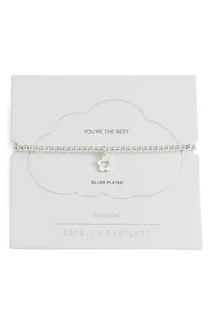 Estée Lauder Sienna Flower Heart Beaded Stretch Bracelet - Silver