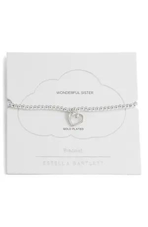 Estée Lauder Heart Beaded Stretch Bracelet Silver