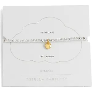Estée Lauder Beaded Stretch Bracelet With Puffed Heart Charm - Gold And Silver