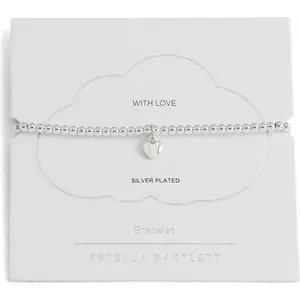 Estée Lauder Puffed Heart Beaded Stretch Bracelet - Silver