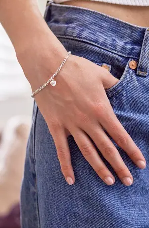 Estée Lauder Puffed Heart Beaded Stretch Bracelet - Silver