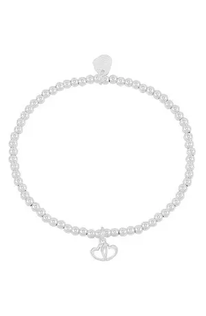 Estée Lauder Sienna Double Heart Beaded Stretch Bracelet - Silver