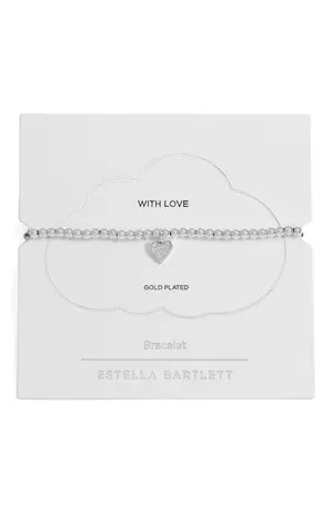 Estée Lauder Sienna Pavé Crystal Heart Beaded Stretch Bracelet - Silver