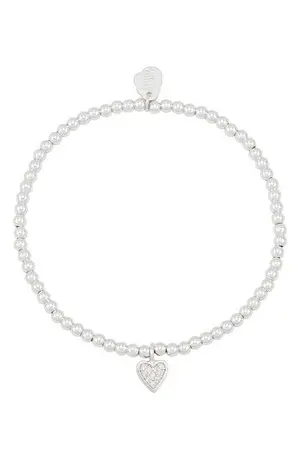 Estée Lauder Sienna Pavé Crystal Heart Beaded Stretch Bracelet - Silver