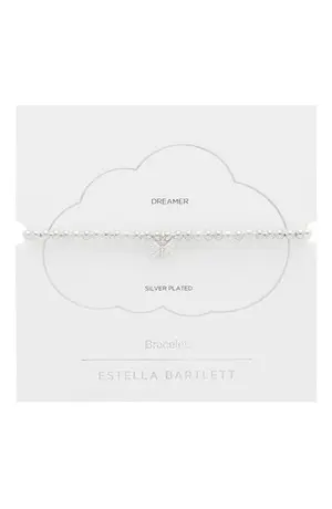 Estée Lauder Butterfly & Faux Pearl Stretch Bracelet - Silver