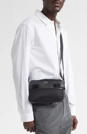 FERRAGAMO Twins Mixed Media Leather & Nylon Shoulder Bag - Nero