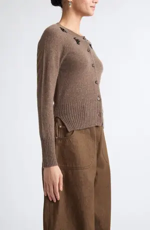 Simone Rocha Embellished Cashmere Cardigan - Peat/jet