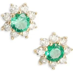 Meira T Emerald And Diamond Flower Earrings - Yellow