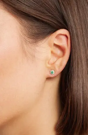 Meira T Emerald And Diamond Flower Earrings