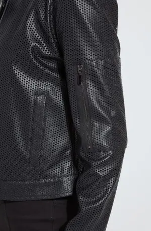Lyssé Millicent Perforated Faux Leather Bomber Jacket