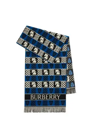 Burberry Chess Fair Isle Wool Scarf - Black/calico White/knight Blue