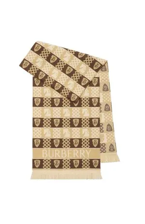 Burberry Chess Fair Isle Wool Scarf - Sand Beige/treacle Brown