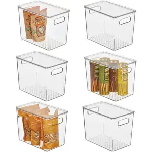 MDESIGN Plastic Stacking Kitchen Storage Bin Box With Lid/handles - Clear/tall