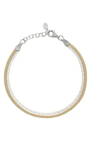 Argento Vivo Two-tone Flat Snake Chain Bracelet - Gold/silver