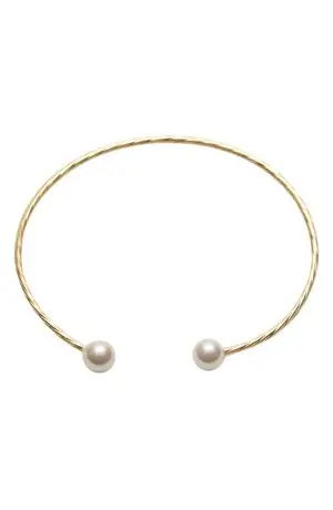 Argento Vivo Faux Pearl Flexible Cuff Bracelet - Gold