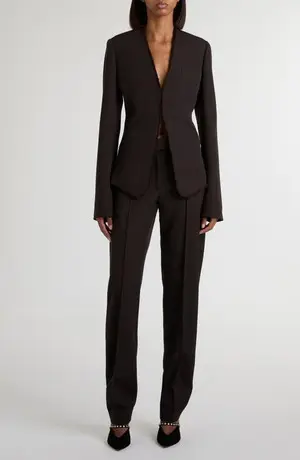 Alexander McQueen Raw Edge Wool Canvas Peplum Blazer