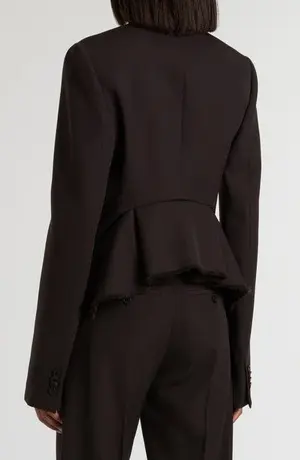 Alexander McQueen Raw Edge Wool Canvas Peplum Blazer