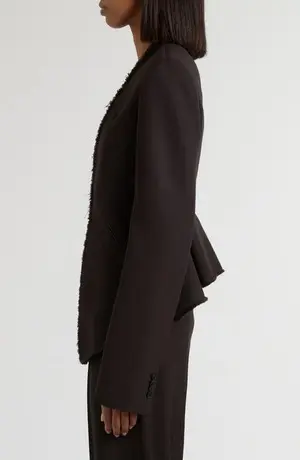 Alexander McQueen Raw Edge Wool Canvas Peplum Blazer