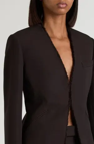 Alexander McQueen Raw Edge Wool Canvas Peplum Blazer