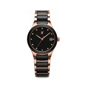 NCMPRBL Petite Link Miracle Ceramic Bracelet Watch - Black/rose Gold