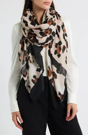 Tasha Leopard Print Scarf - Black Brown