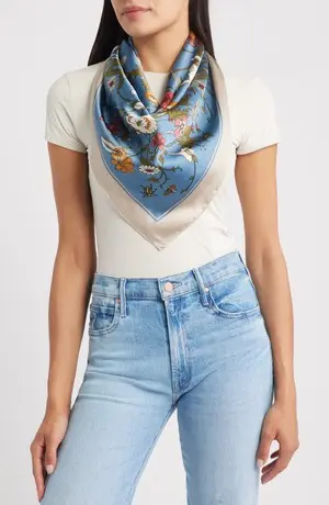 Tasha Floral Satin Scarf - Blue Multi