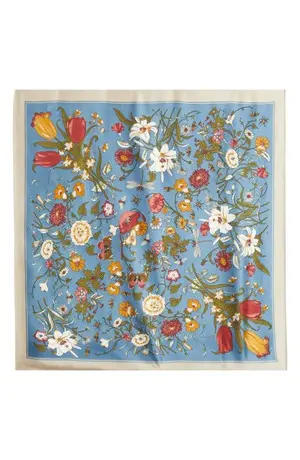 Tasha Floral Satin Scarf - Blue Multi