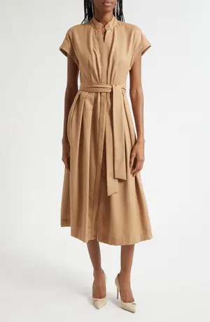 Eleventy Belted Wool Blend Midi Dress - 02 Sand