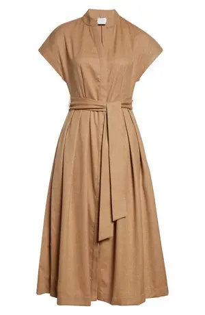 Eleventy Belted Wool Blend Midi Dress - 02 Sand