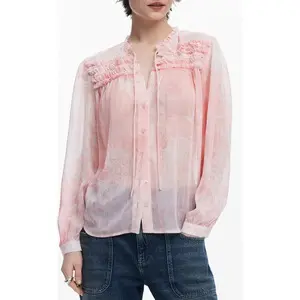 Desigual Ruffle Metallic Tie-neck Top
