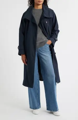 Bernardo Cotton Blend Trench Coat - Navy