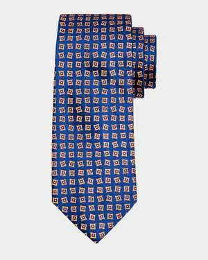 Charvet Geometric Square Silk Tie Orange
