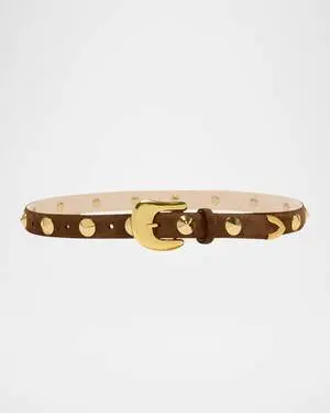 AUREUM Studded Leather Belt - Chocolate Gold