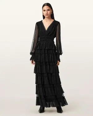 ALLSAINTS Xantara Shirred Maxi Dress