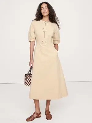 Women's Stretch Cotton Twill Utility Midi Dresses