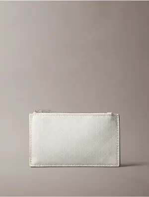 Calvin Klein Allover Emblem Logo Top Zip Card Case Lily White