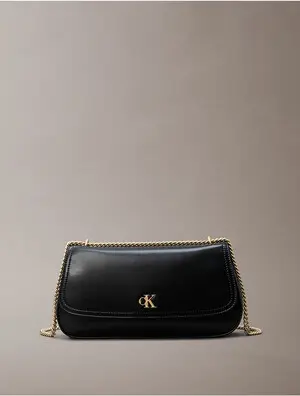 Calvin Klein Monogram Hardware Chain Shoulder Bag - Black / Antique Light Gold