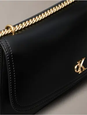 Calvin Klein Monogram Hardware Chain Shoulder Bag - Black / Antique Light Gold