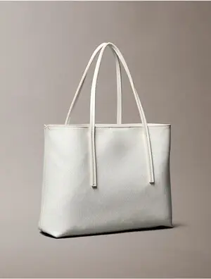 Calvin Klein Allover Emblem Logo Small Tote Bag With Pouch - Lily White Aop
