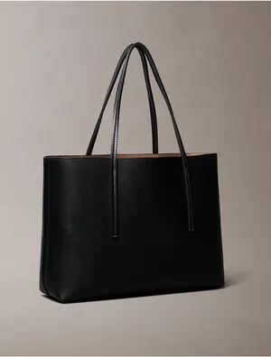 Calvin Klein Foil Logo Tote Bag With Pouch - Black/toasted Coconut