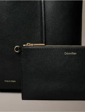 Calvin Klein Foil Logo Tote Bag With Pouch - Black/toasted Coconut