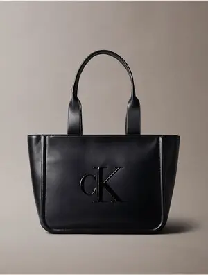 Calvin Klein Embossed Monogram Tote Bag - Black