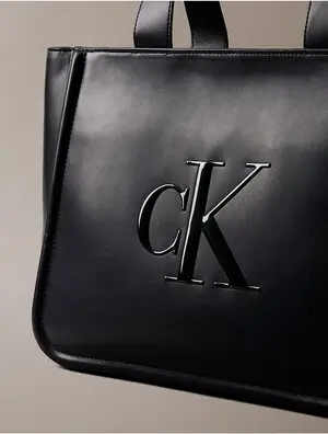 Calvin Klein Embossed Monogram Tote Bag - Black
