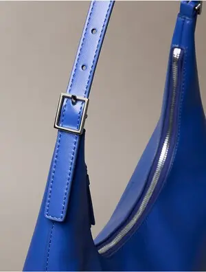 Calvin Klein Emblem Logo Leather Shoulder Bag - Cobalt