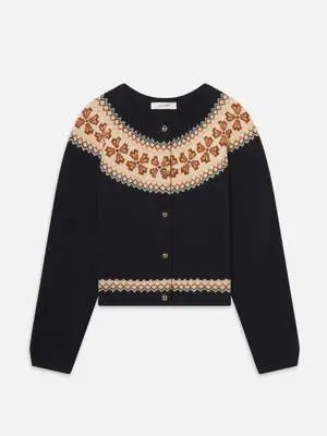 FRAME The Cashmere Fairisle Cardigen - Navy