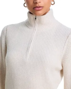 Aqua 100% Cashmere Quarter Zip Sweater - Ash