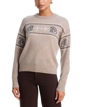 Aqua 100% Cashmere Horse Crewneck Sweater
