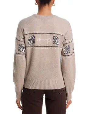 Aqua 100% Cashmere Horse Crewneck Sweater
