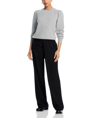 Aqua 100% Cashmere Puff Sleeve Sweater - Light Gray